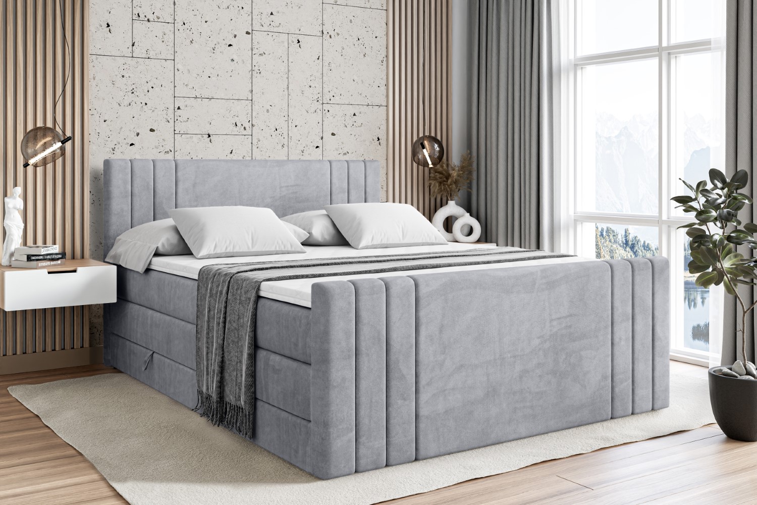 Boxspringbett IDRIKO-Z KING Hellgrau - Monolith 84 180x200 cm | online ...